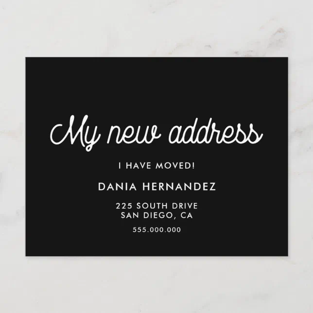 My new address Retro moving announcement black Postcard | Zazzle