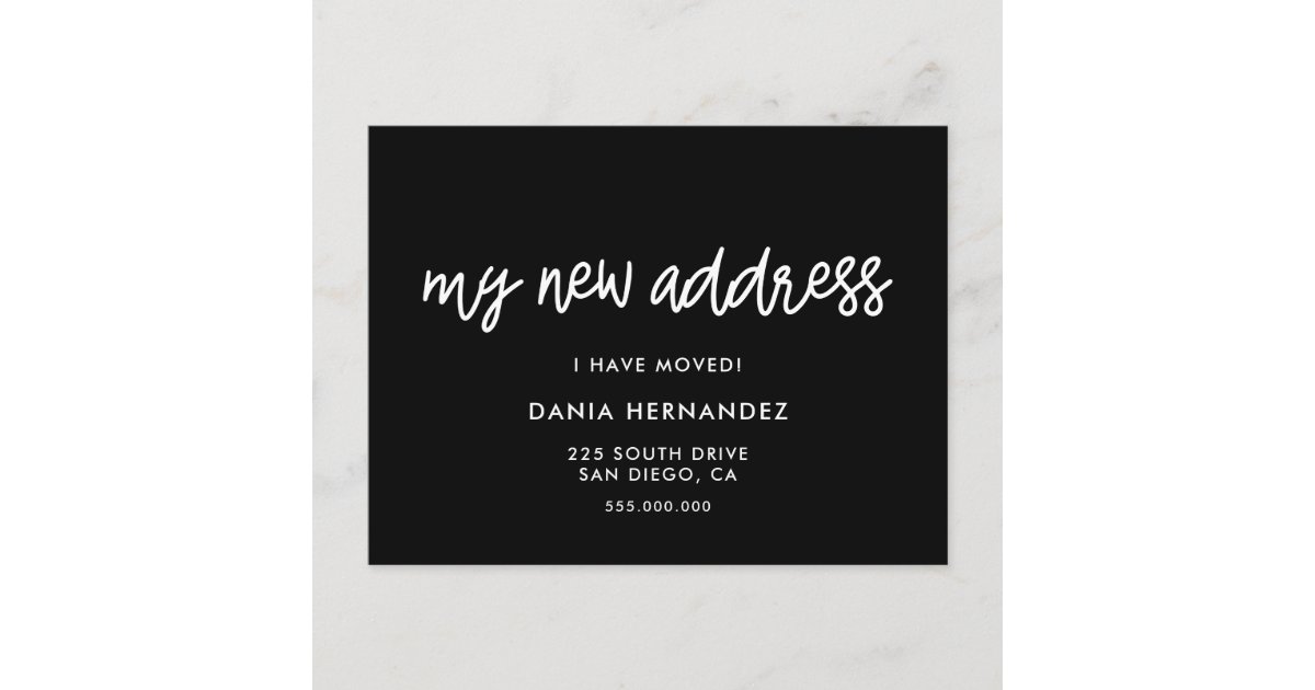 My new address Simple moving announcement black Postcard | Zazzle