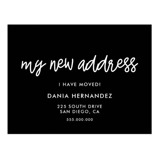 My new address Simple moving announcement black Postcard | Zazzle.com