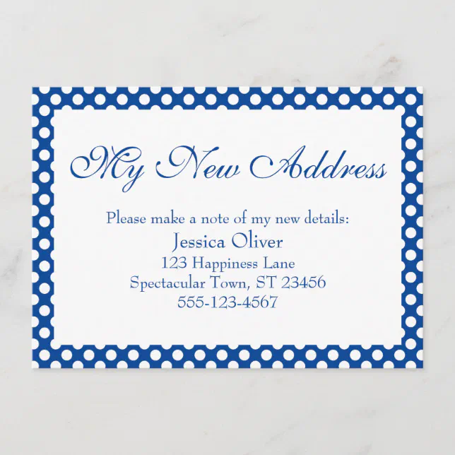 My New Address with Dark Blue & White Polka Dots Enclosure Card | Zazzle