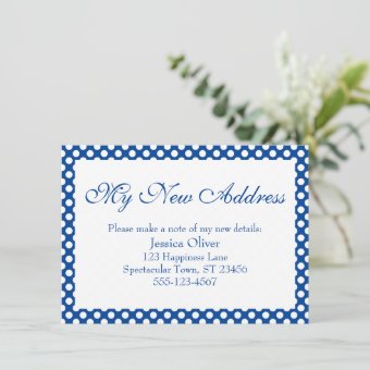 My New Address with Dark Blue & White Polka Dots Enclosure Card | Zazzle