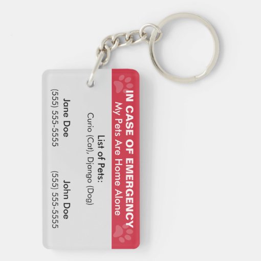 "My Pets are Home Alone" Emergency Custom Keychain | Zazzle
