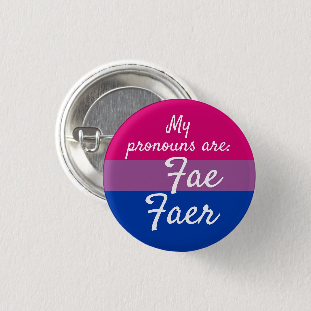 My pronouns are Fae Faer - Bi Flag Button | Zazzle