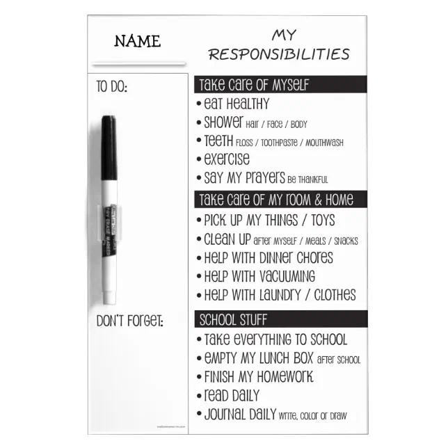 My Responsibilities Chart - Choose Your Color ! Dry-Erase Board | Zazzle