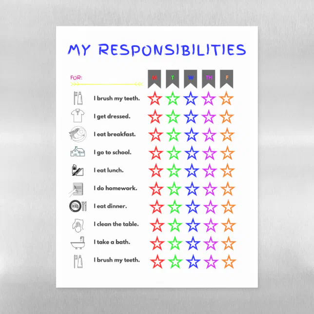 My Responsibilities (English Chore Chart) Magnetic Dry Erase Sheet | Zazzle