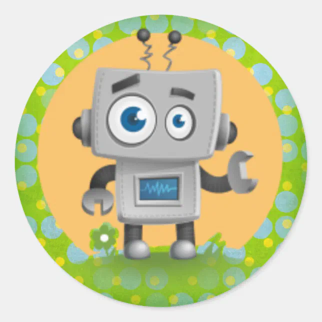 My Robot Sticker, Glossy Classic Round Sticker | Zazzle