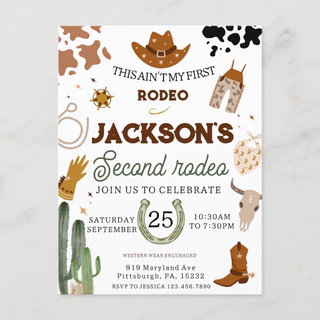 My Second Rodeo Birthday Wild West Postcard | Zazzle