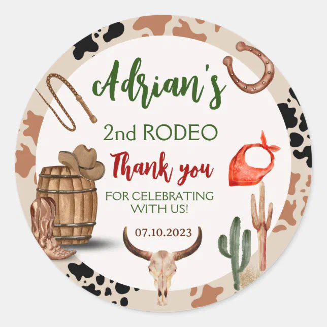 My Second Rodeo Party Cowboy Birthday Classic Round Sticker | Zazzle