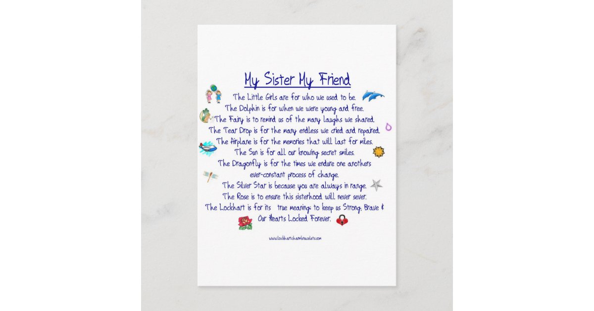 My Sister My Friend Poem With Graphics Postcard Zazzle 6910
