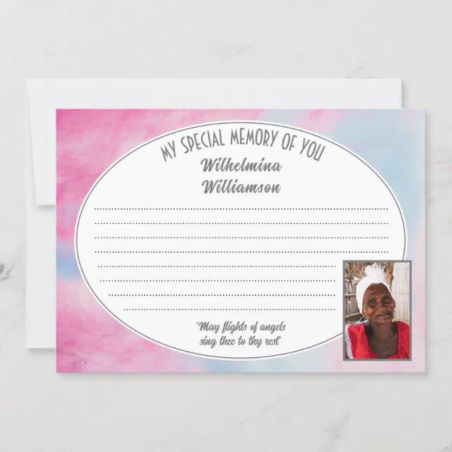 MY SPECIAL MEMORY OF YOU Photo Condolence Card | Zazzle