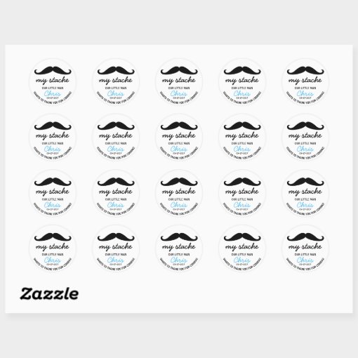 My Stache little man first birthday party Classic Round Sticker | Zazzle