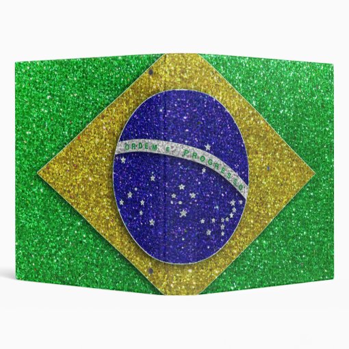 "My Trip to Brazil" Brazilian Flag Glitter Sparkle 3 Ring Binder | Zazzle