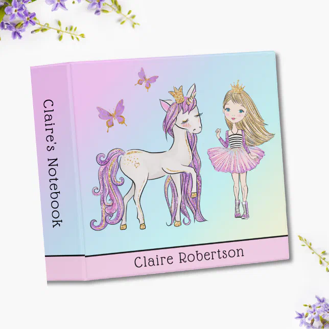 "My Unicorn" Pink and Lavender Pretty 3 Ring Binder | Zazzle