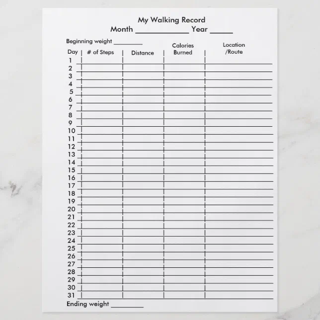 My Walking Record Step Pedometer Chart Flyer | Zazzle