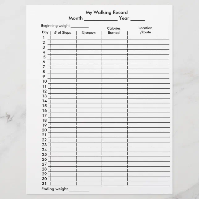 My Walking Record Step Pedometer Chart Flyer | Zazzle