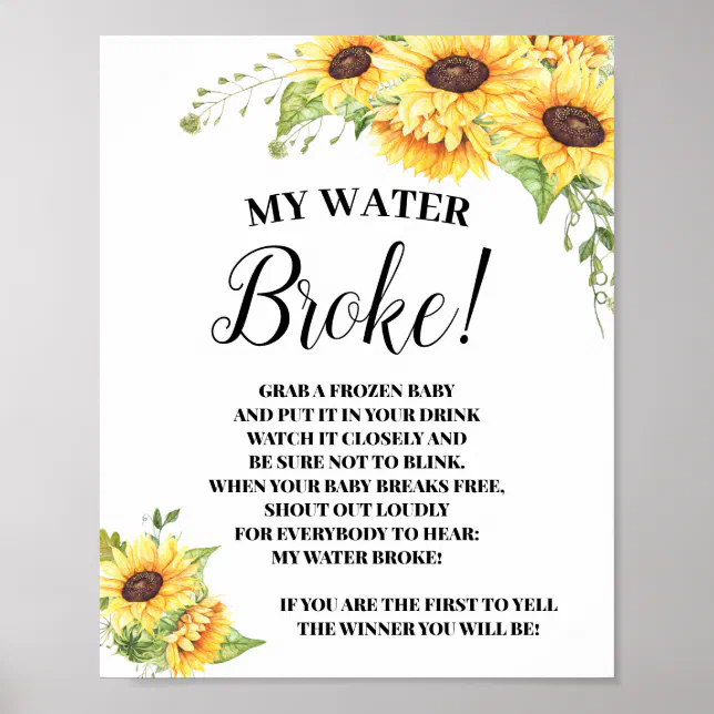 My Water Broke game sign Baby shower | Zazzle
