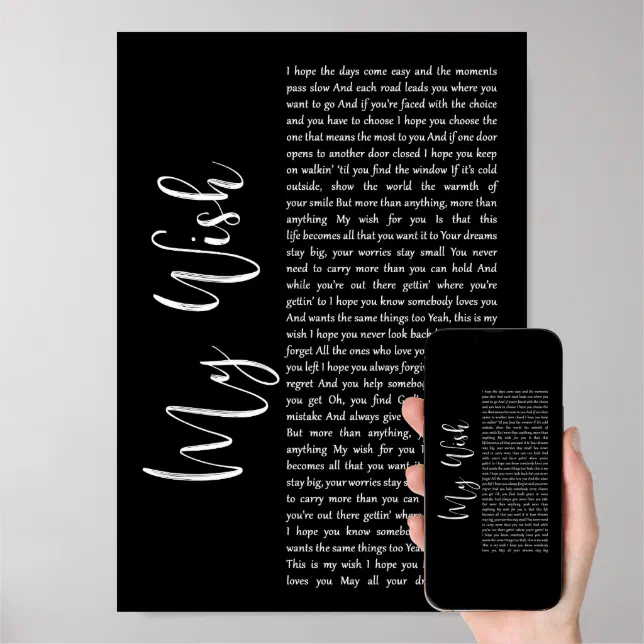 My Wish Black Script Song Lyric Wall Art Print | Zazzle