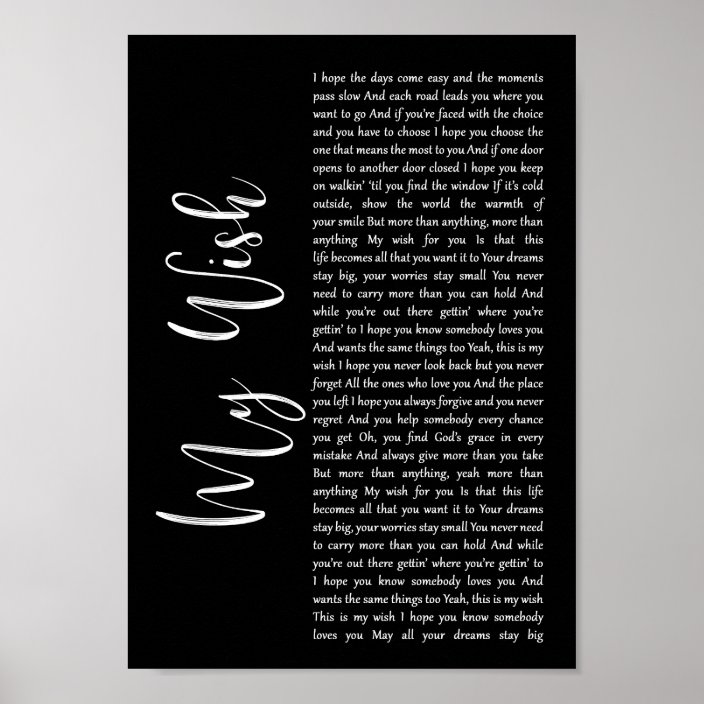 My Wish Black Script Song Lyric Wall Art Print | Zazzle.com