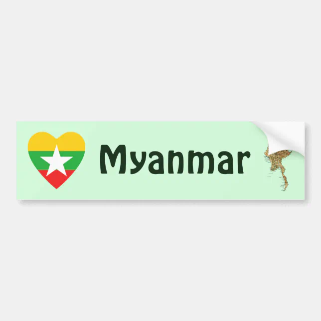 Myanmar Flag Heart + Map Bumper Sticker | Zazzle