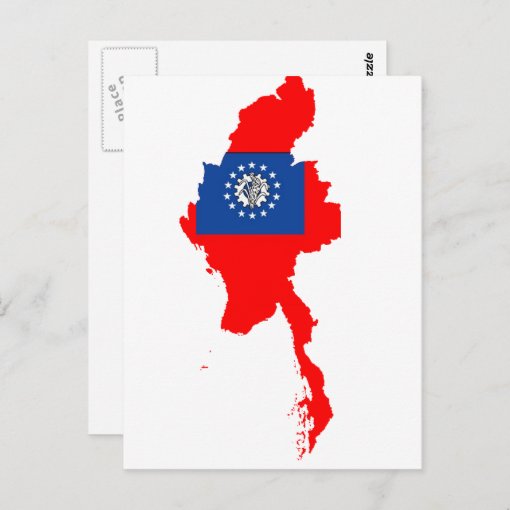 Myanmar flag map postcard | Zazzle