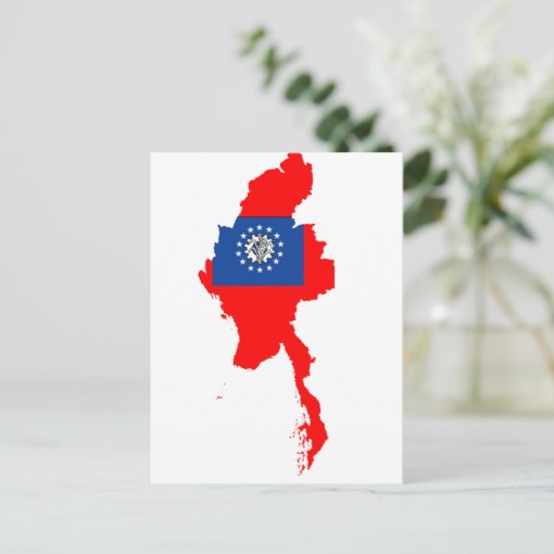 Myanmar flag map postcard | Zazzle