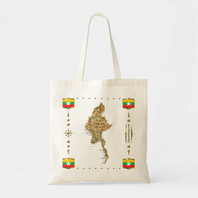 Myanmar Map + Flags Bag | Zazzle