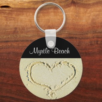 Myrtle Beach SC Heart on a Sandy Beach Key Chain | Zazzle