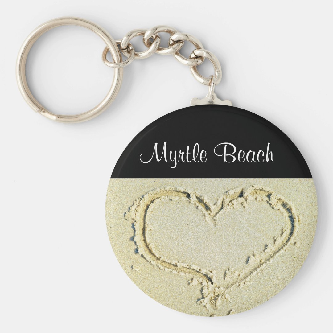 Myrtle Beach SC Heart on a Sandy Beach Key Chain | Zazzle