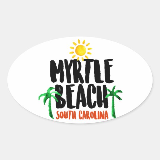 Myrtle Beach Watercolor Oval Sticker | Zazzle.com