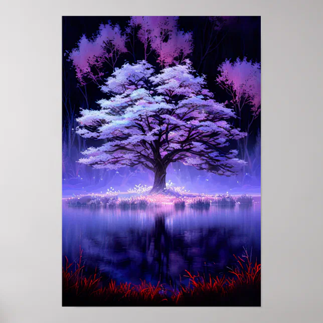 Mysterious Illumination of the Lake's Tree Poster | Zazzle