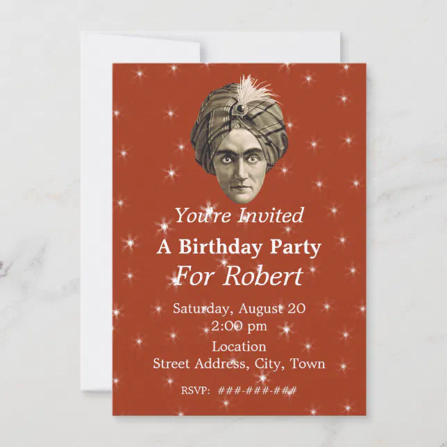 Mysterious Magical Birthday Genie Head White Stars Invitation | Zazzle