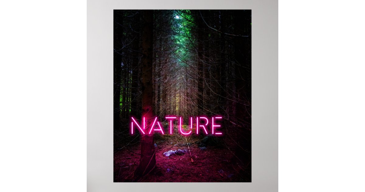 Mysterious spruce forest nature neon magenta poster | Zazzle