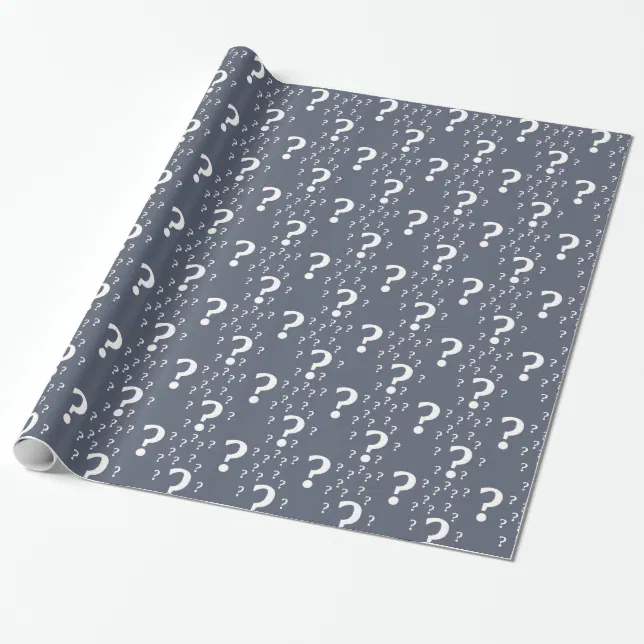 Mystery question mark riddle puzzle blue-grey wrapping paper | Zazzle