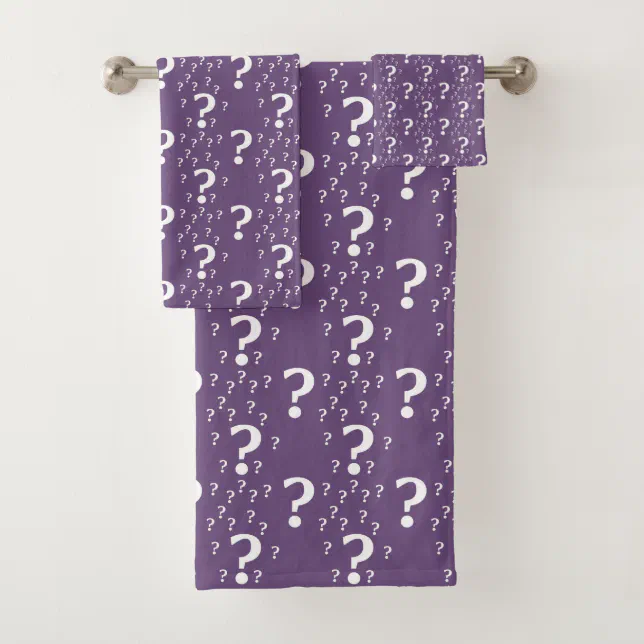 Mystery question mark riddle puzzle purple bath towel set | Zazzle