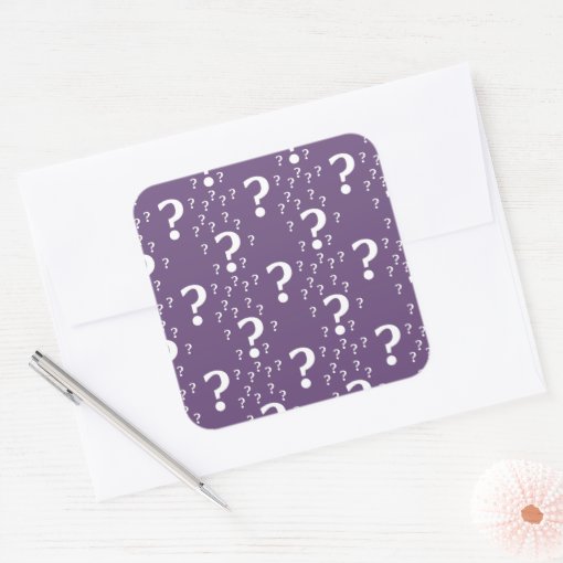 Mystery question mark riddle puzzle purple square sticker | Zazzle