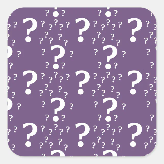 Mystery question mark riddle puzzle purple square sticker | Zazzle