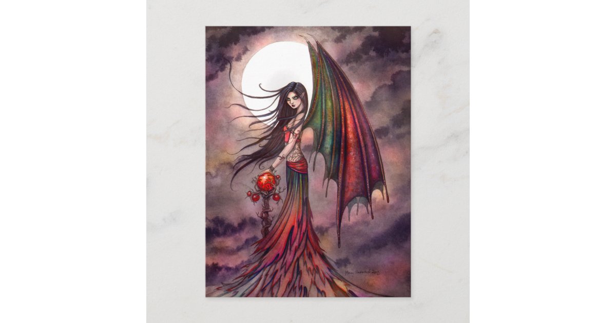 Mystic Autumn Vampire Halloween Fairy Fantasy Art Postcard | Zazzle