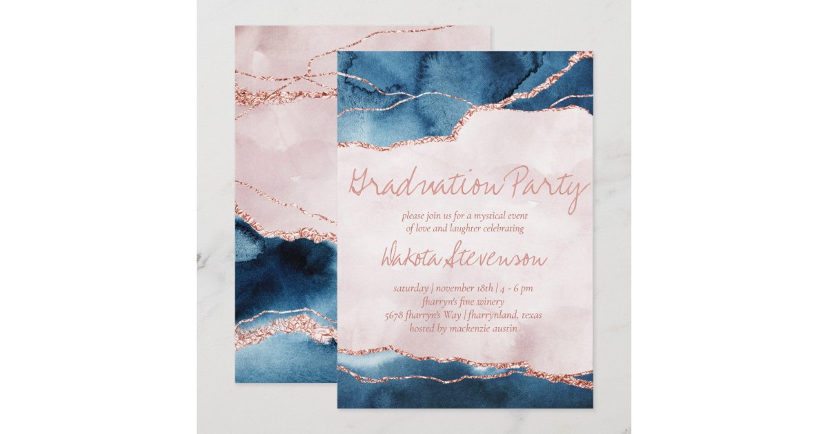 Mystic Elegance | Blue Pink Agate Graduation Party Invitation | Zazzle