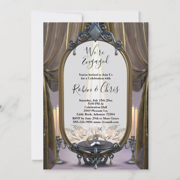 Mystic Night Gold Drapes Engagement Party Invitation | Zazzle.com