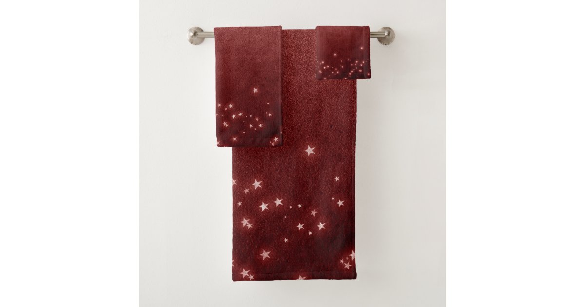 Mystic Red Stars | Rich Jewel Tone Crimson Henna Bath Towel Set | Zazzle