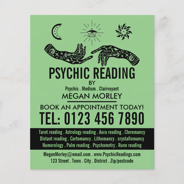 Mystic Symbols, Psychic Reading Advertising Flyer | Zazzle