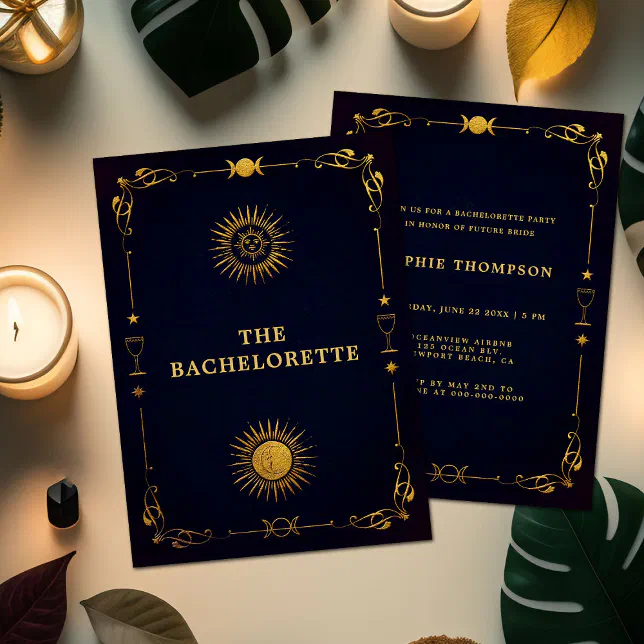Mystic Tarot Fortune Navy Gold Bachelorette Party Invitation | Zazzle