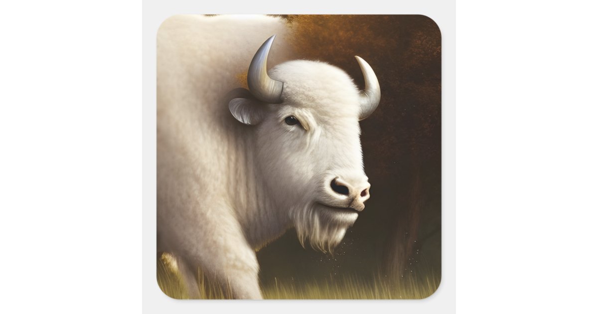 Mystic White Buffalo Digital Art Square Sticker | Zazzle