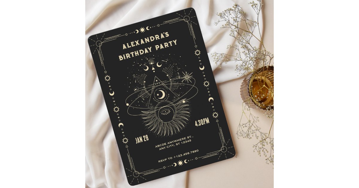 Mystical art moon celestial birthday Invitation | Zazzle