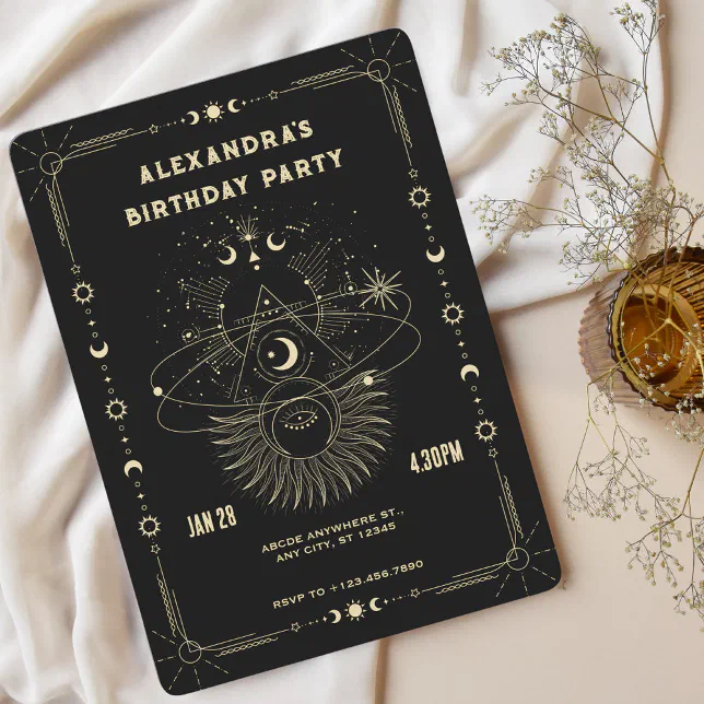 Mystical art moon celestial birthday Invitation | Zazzle