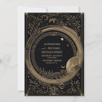 Mystical Black and Gold Tarot Wedding Invitation | Zazzle