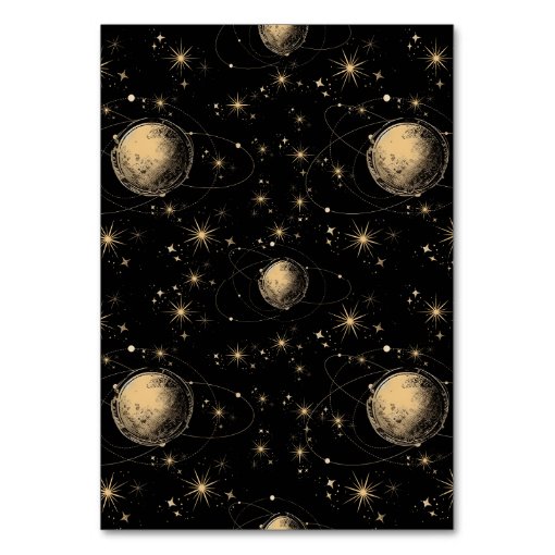 Mystical Black Gold Celestial Galaxy Wedding Table Number | Zazzle