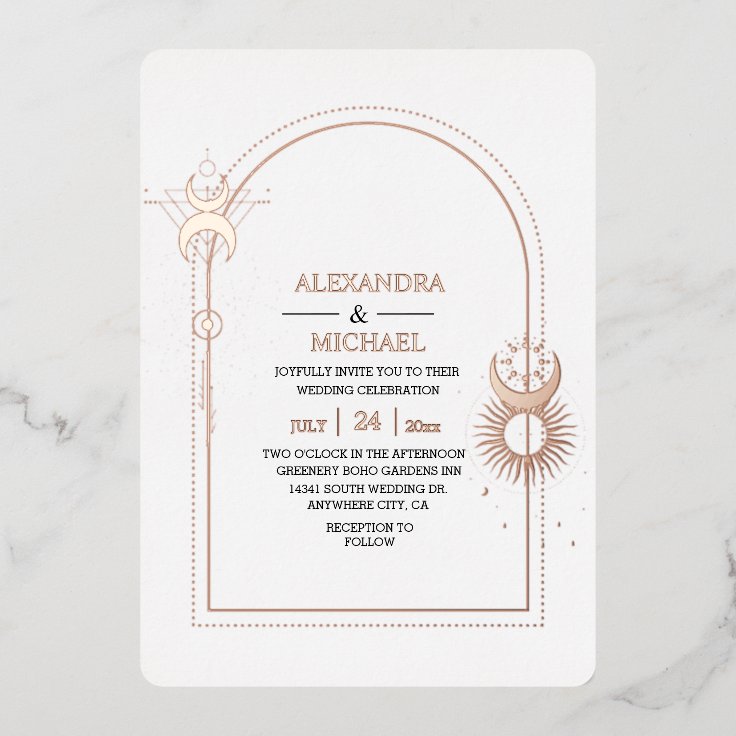 Mystical Black Gold Celestial Stars Wedding Foil Invitation | Zazzle