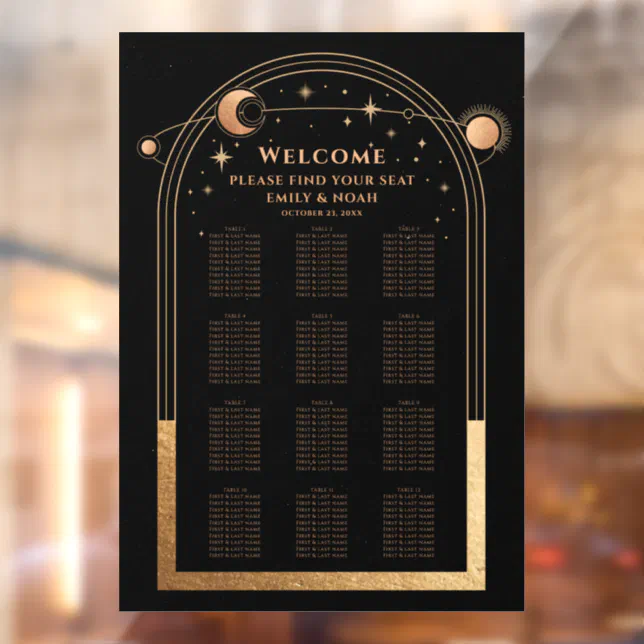 Mystical Black Gold Sun Moon Stars Wedding Window Cling | Zazzle