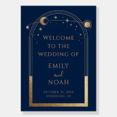 Mystical Blue Gold Sun Moon Stars Welcome Sign | Zazzle
